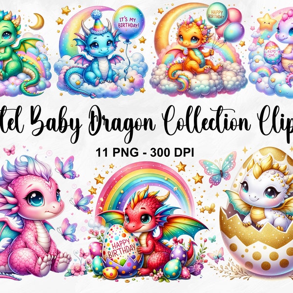 Kawaii Dragon Clipart - Etsy