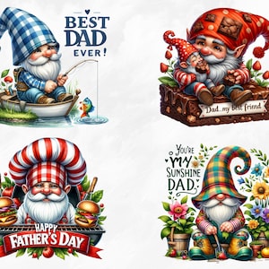 Watercolor Fathers Day Gnomes Collection Clipart, 18 PNG Garden Gnome ...