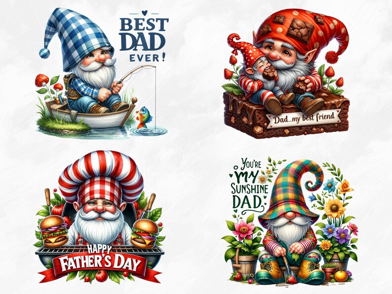 Watercolor Fathers Day Gnomes Collection Clipart, 18 PNG Garden Gnome ...
