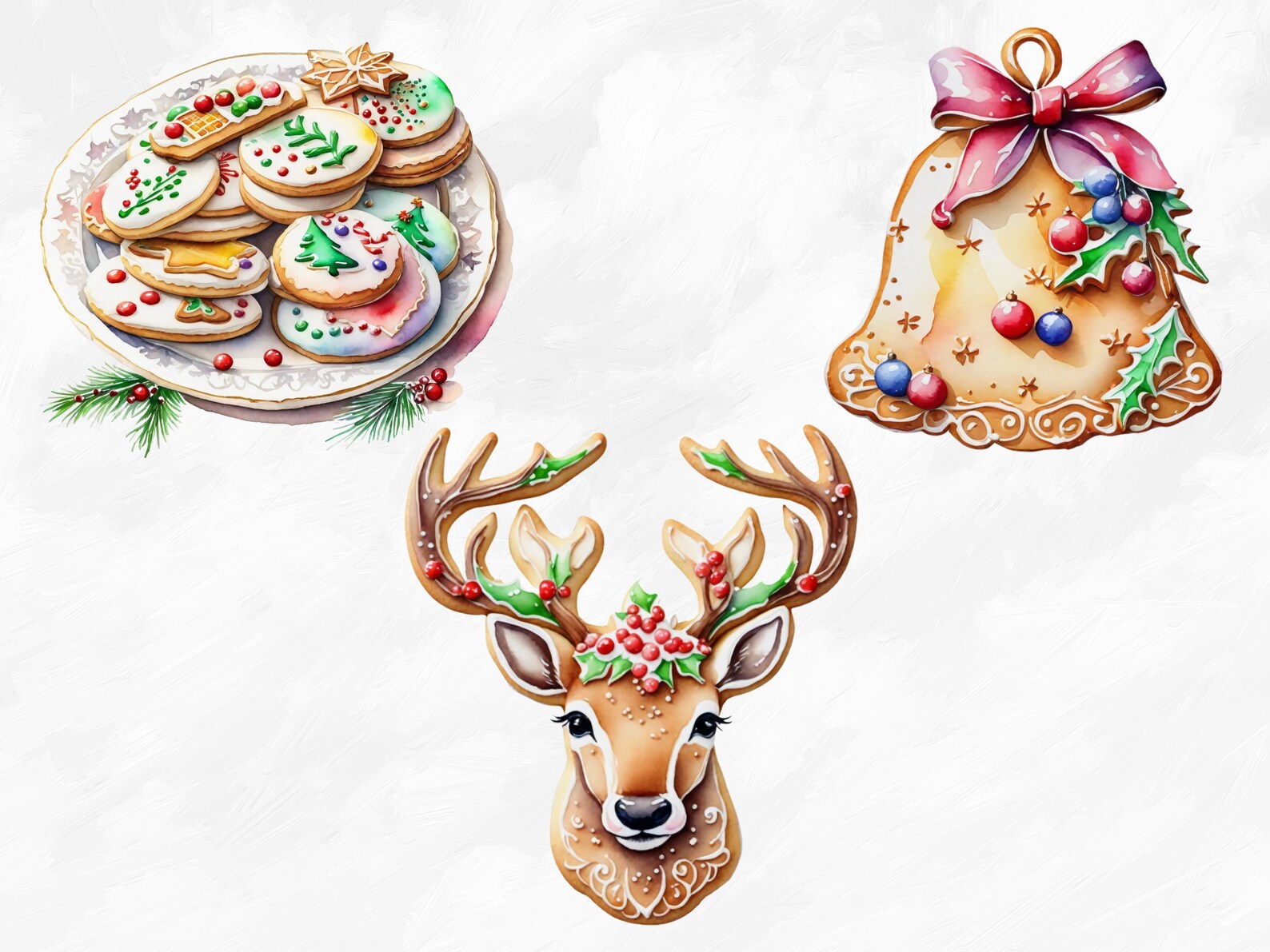 Watercolor Christmas Cookies Clipart, 30 PNG Christmas Cookies Clipart ...