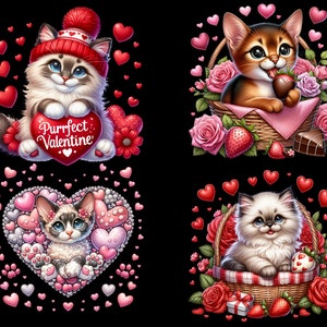 Watercolor Cute Valentines Kittens Clipart, 22 PNG Valentines Day ...