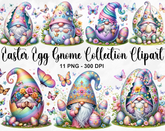 Spring Gnomes 12 PNG Clipart Bundle, Cute Spring Flower Easter Gnome ...