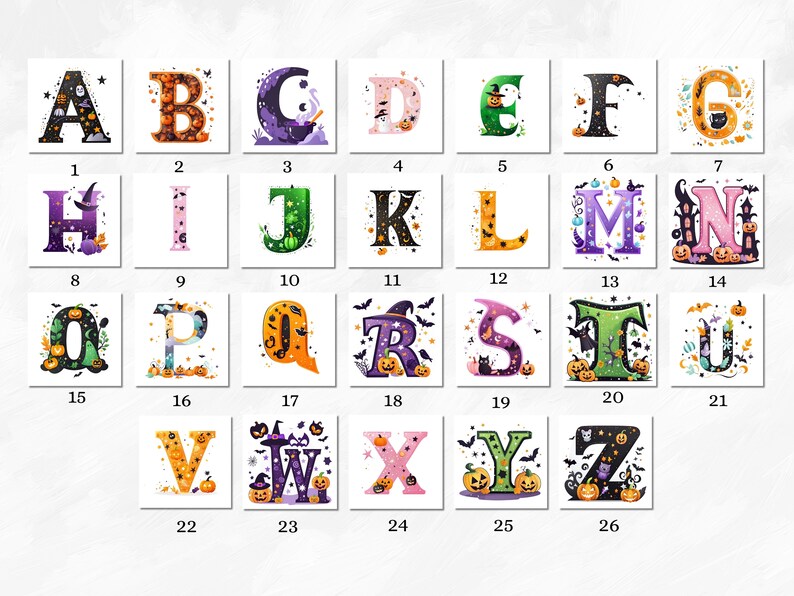 Halloween Alphabet Clipart, 26 PNG Halloween Doodle Letters Clipart ...