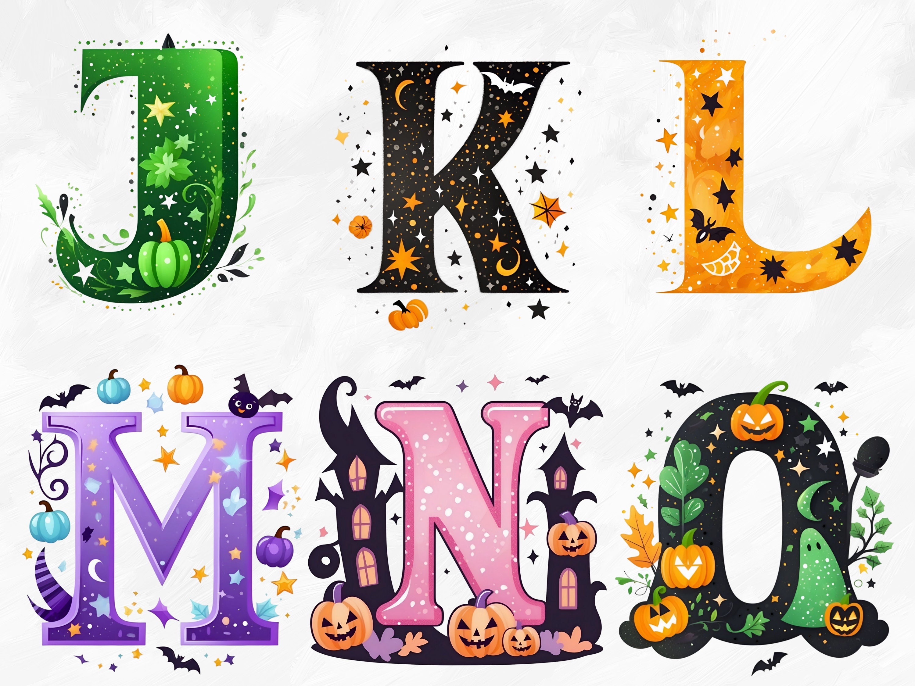 Halloween Alphabet Clipart, 26 PNG Halloween Doodle Letters Clipart ...