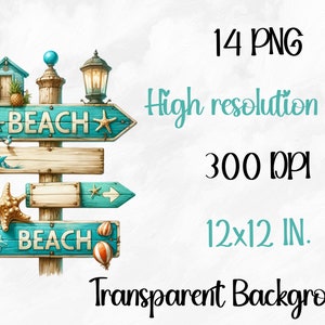 Watercolor Nautical Collection Clipart, 14 PNG Beach Clipart, Travel ...