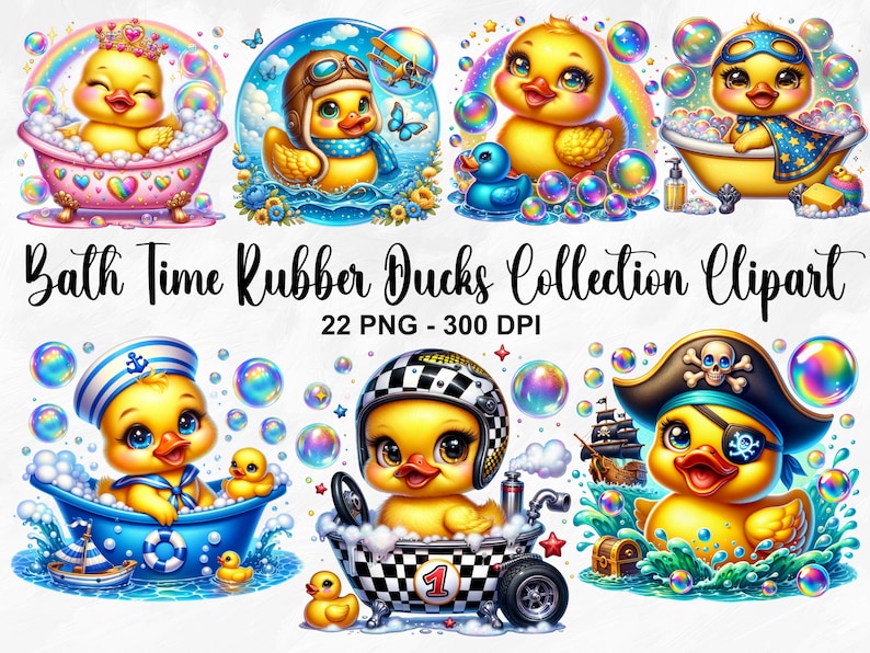 Watercolor Rubber Ducks Clipart, 22 PNG Rubber Ducks Clipart, Cute ...