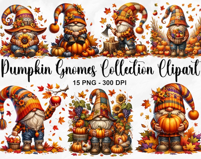 Fall Gnome Clipart Bundle: Watercolor Autumn Gnomes (commercial Use ...