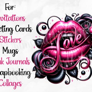 Watercolor Pink Valentines Lips Collection Clipart, 34 PNG Valentines ...