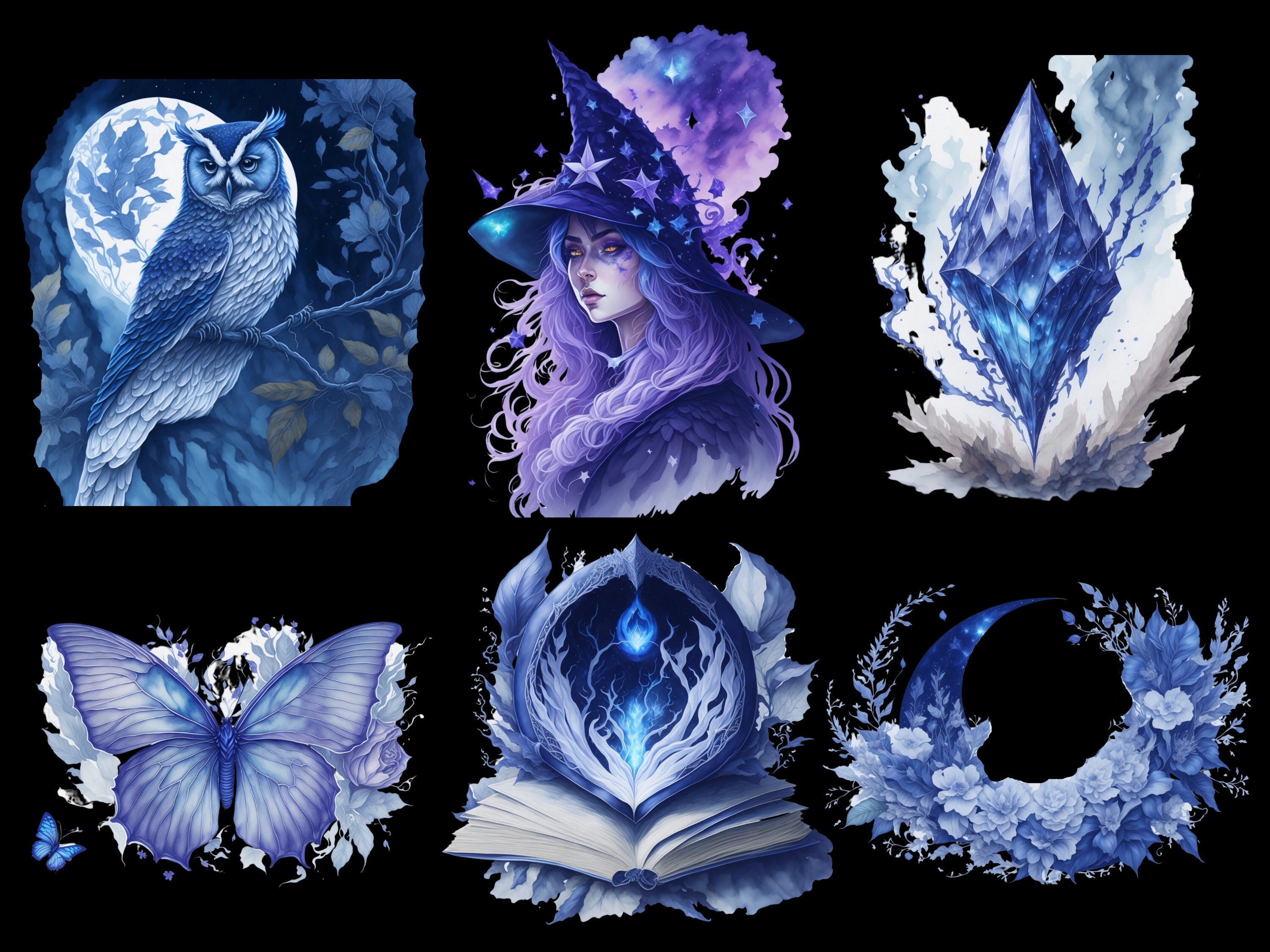 Watercolor Sapphire Witch Clipart PNG Fantasy Mystical - Etsy