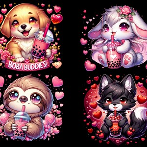 Watercolor Boba Tea Valentines Collection Clipart, 24 PNG Valentines ...