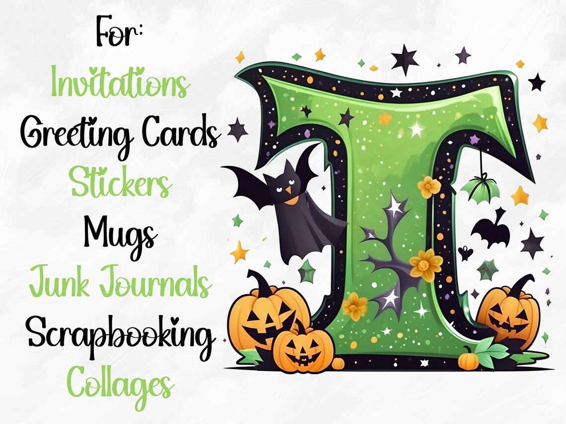 Halloween Alphabet Clipart, 26 PNG Halloween Doodle Letters Clipart ...