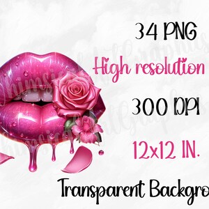Watercolor Pink Valentines Lips Collection Clipart, 34 PNG Valentines ...
