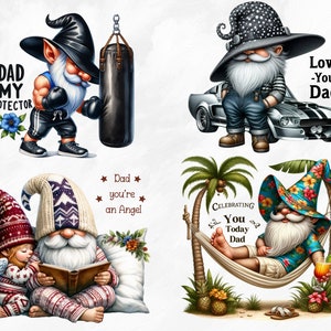 Watercolor Fathers Day Gnomes Collection Clipart, 18 PNG Garden Gnome ...