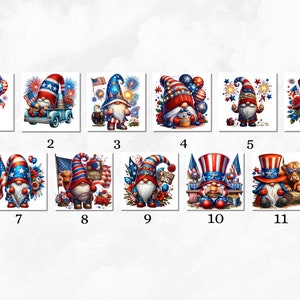 Watercolor 4th of July Gnomes Clipart, 11 PNG Patriotic Gnome Clipart ...