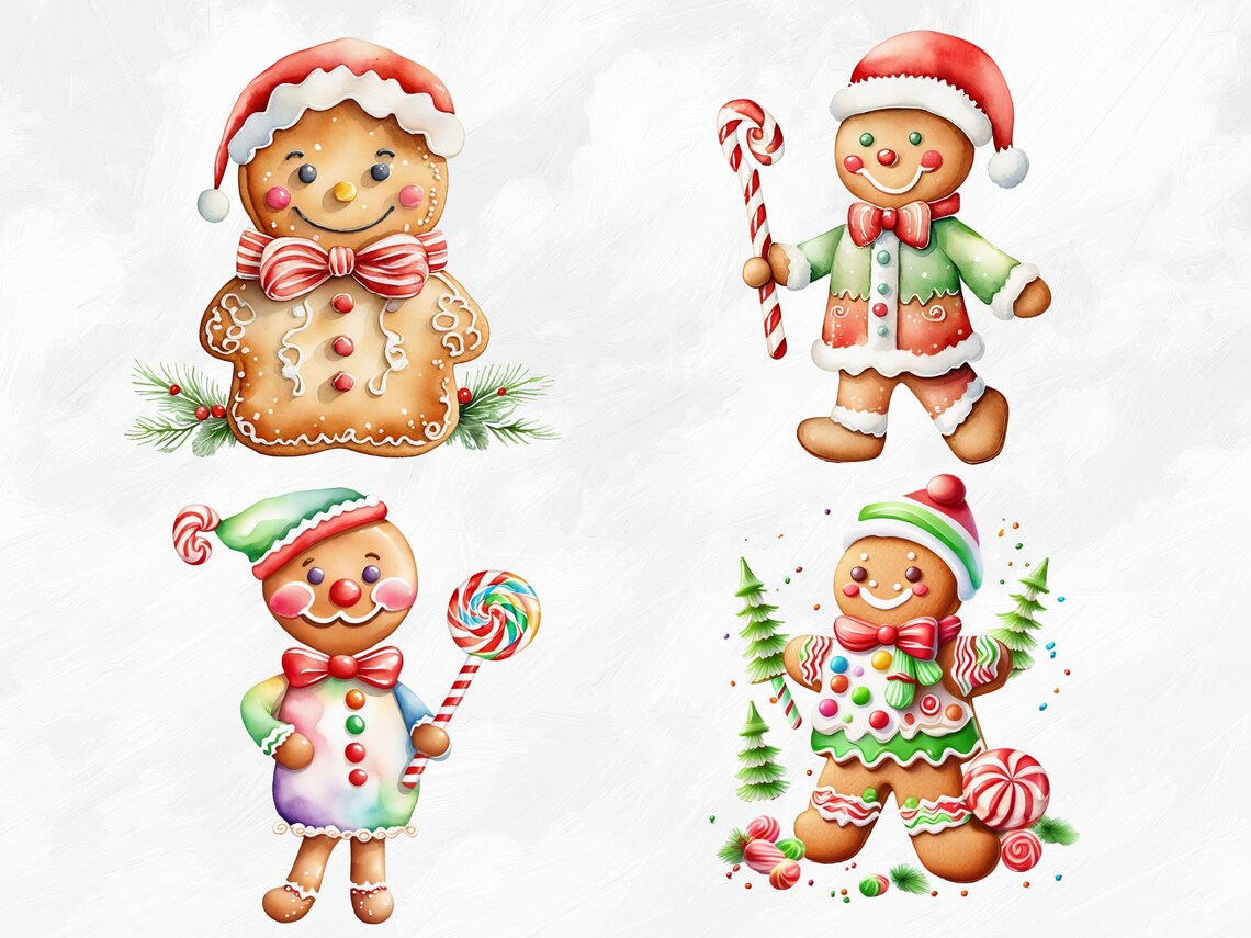 Watercolor Gingerbread Man Clipart, 18 PNG Gingerbread Clipart Bundle ...