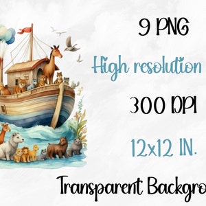 Watercolor Noah's Ark Collection Clipart, 9 PNG Noah's Ark Clipart ...