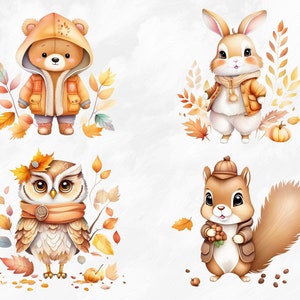Watercolor Cute Autumn Baby Animals Collection Clipart, 18 PNG Cute ...