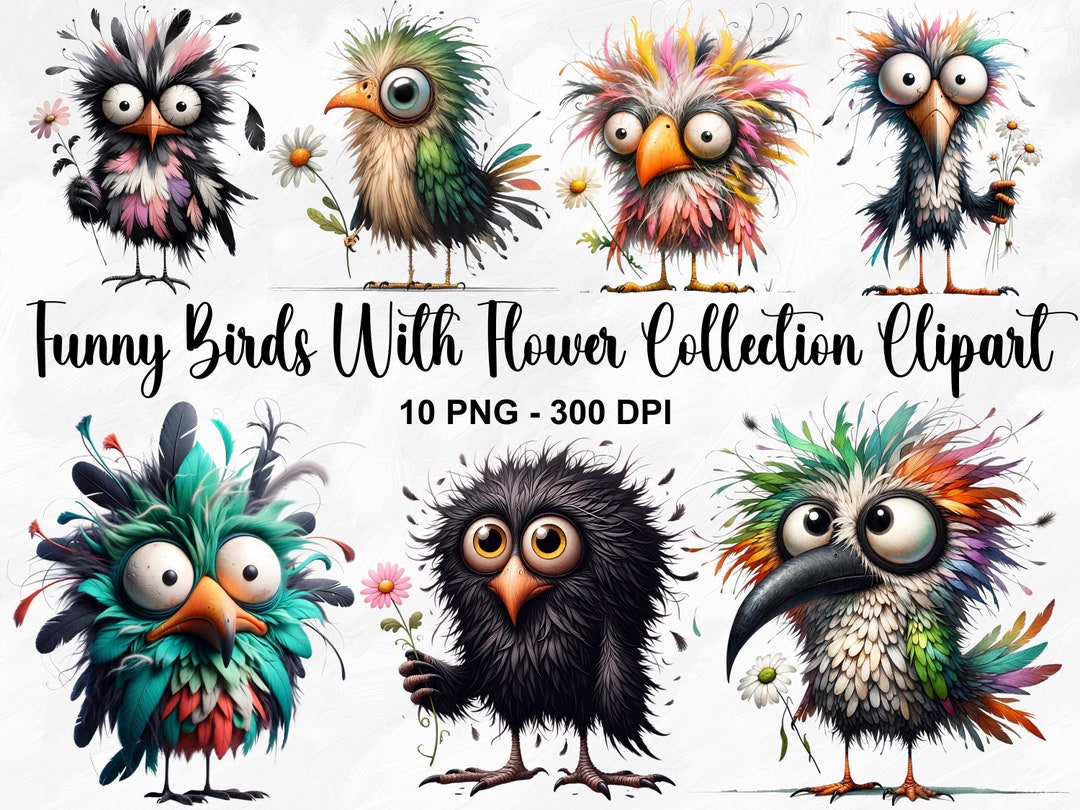 Watercolor Funny Birds Collection Clipart, 10 PNG Quirky Animals ...