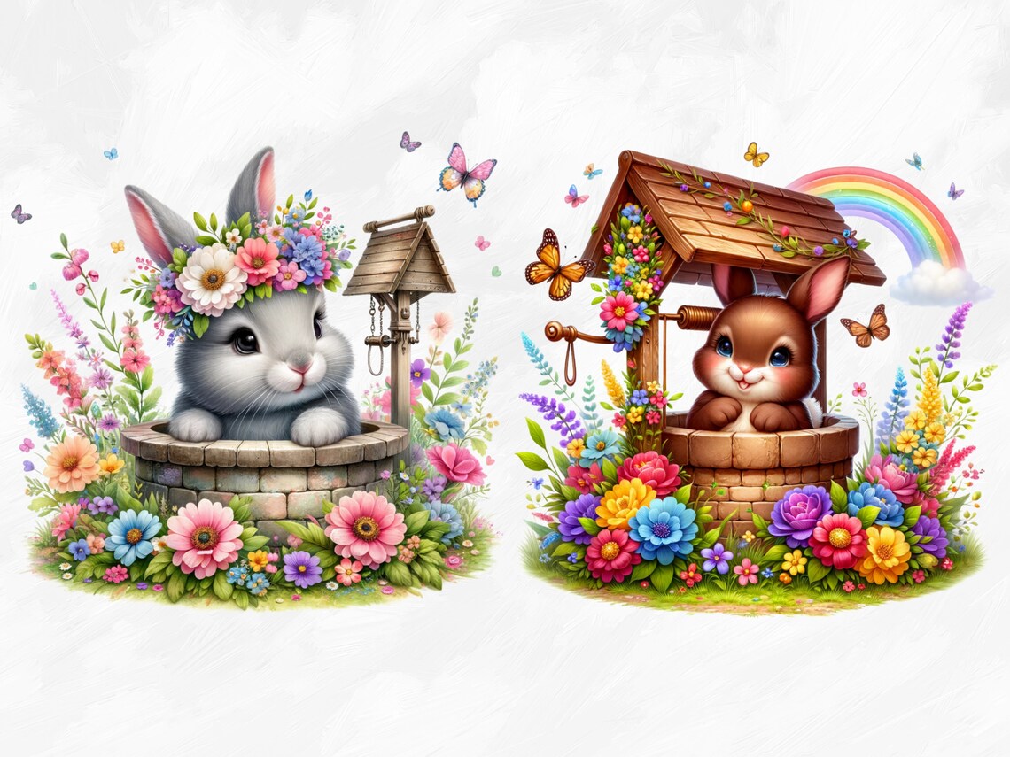 Watercolor Spring Garden Wells Bunny Clipart, 11 PNG Nursery Bunny ...