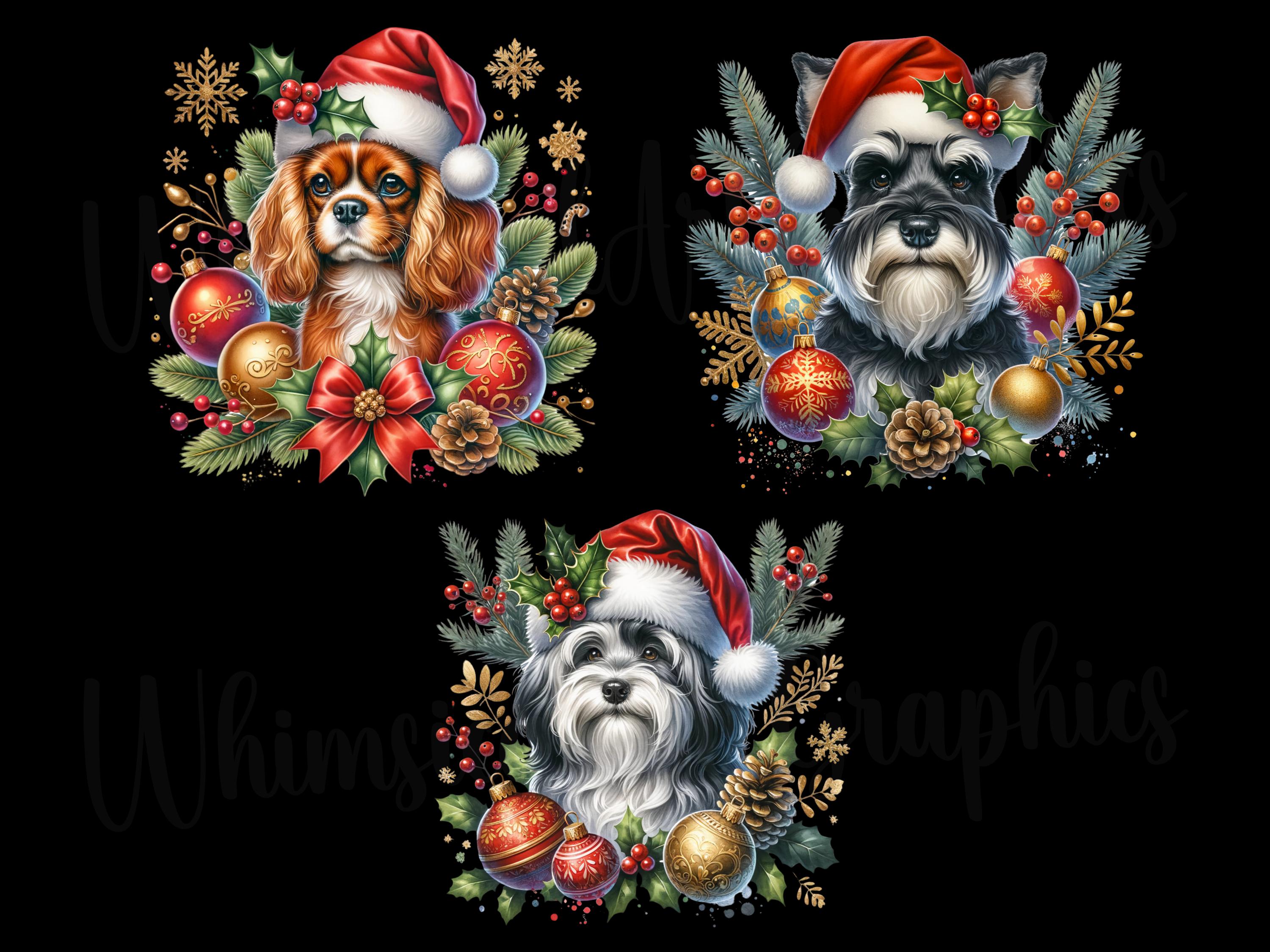 Watercolor Christmas Puppies Collection Clipart, 13 PNG Christmas ...