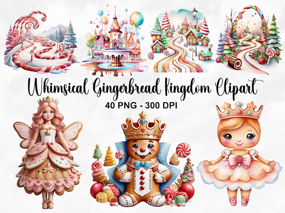 Watercolor Whimsical Gingerbread Kingdom Clipart, 40 PNG Gingerbread ...