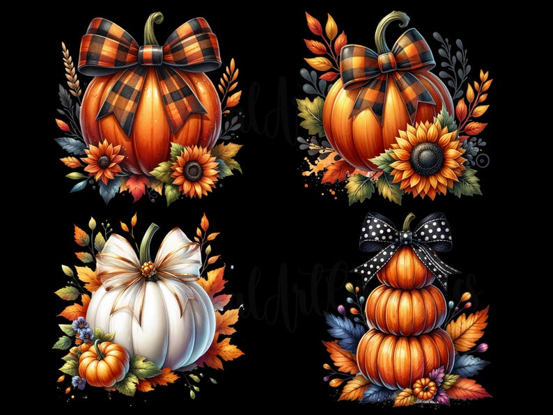 Watercolor Halloween Pumpkins Collection Clipart, 18 PNG Halloween ...