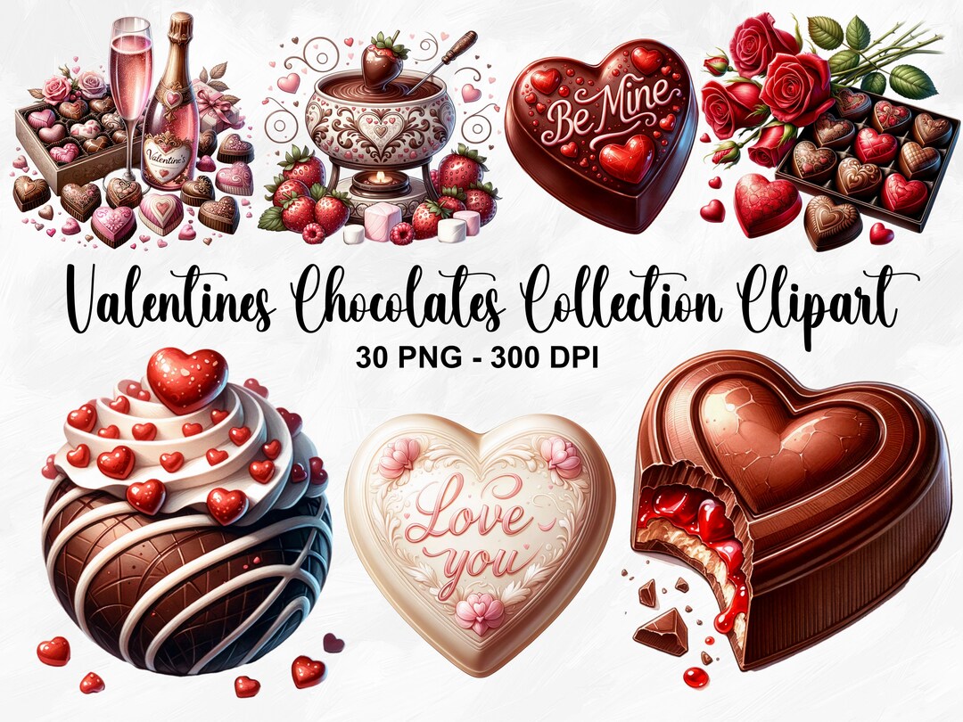 Watercolor Valentines Chocolates Clipart, 30 PNG Valentines Day Clipart ...