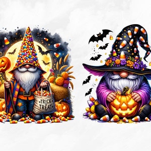 Watercolor Candy Corn Gnomes Collection Clipart, 10 PNG Halloween ...