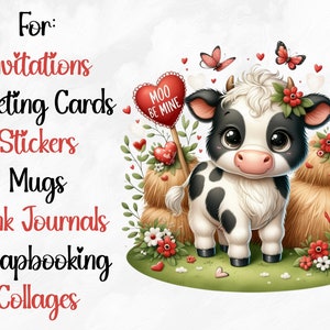 Watercolor Valentines Farm Animals Collection Clipart, 11 PNG ...