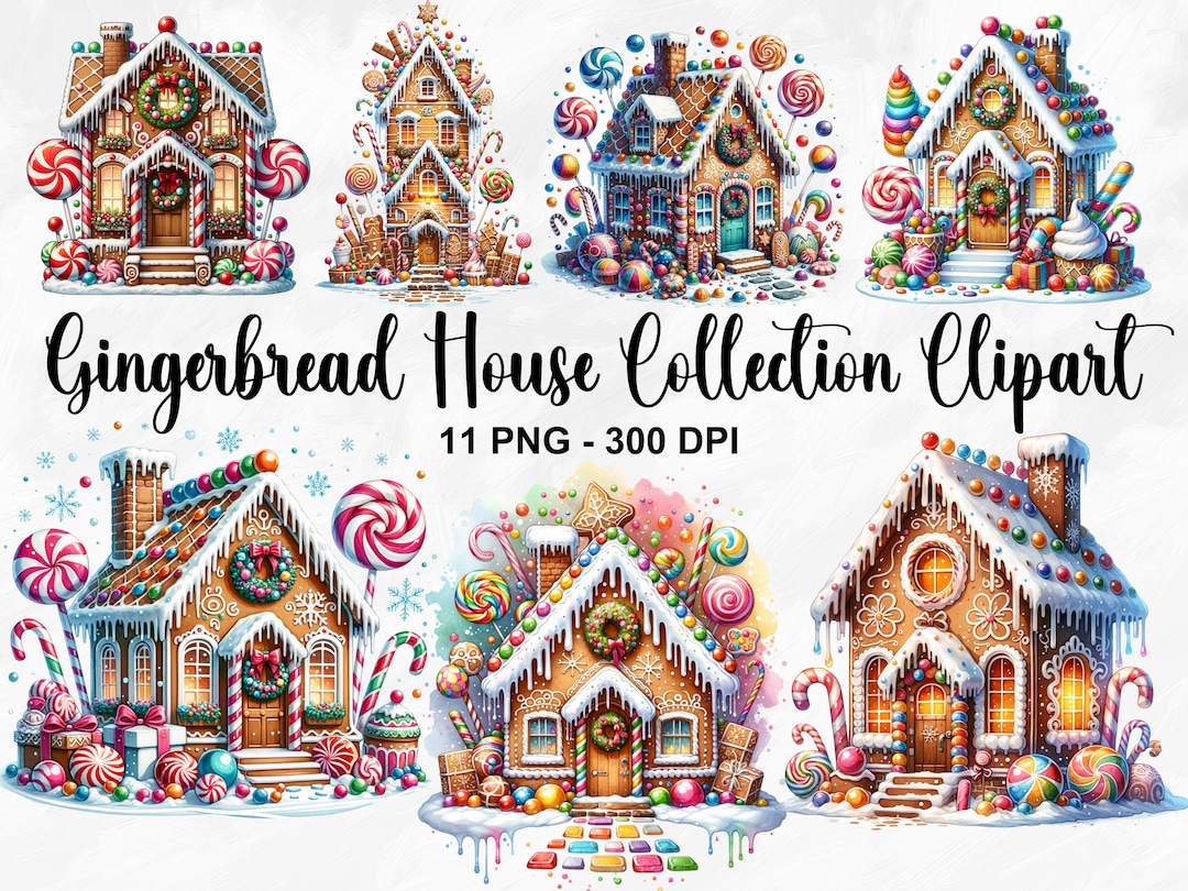 Watercolor Gingerbread House Collection Clipart, 11 PNG Christmas ...
