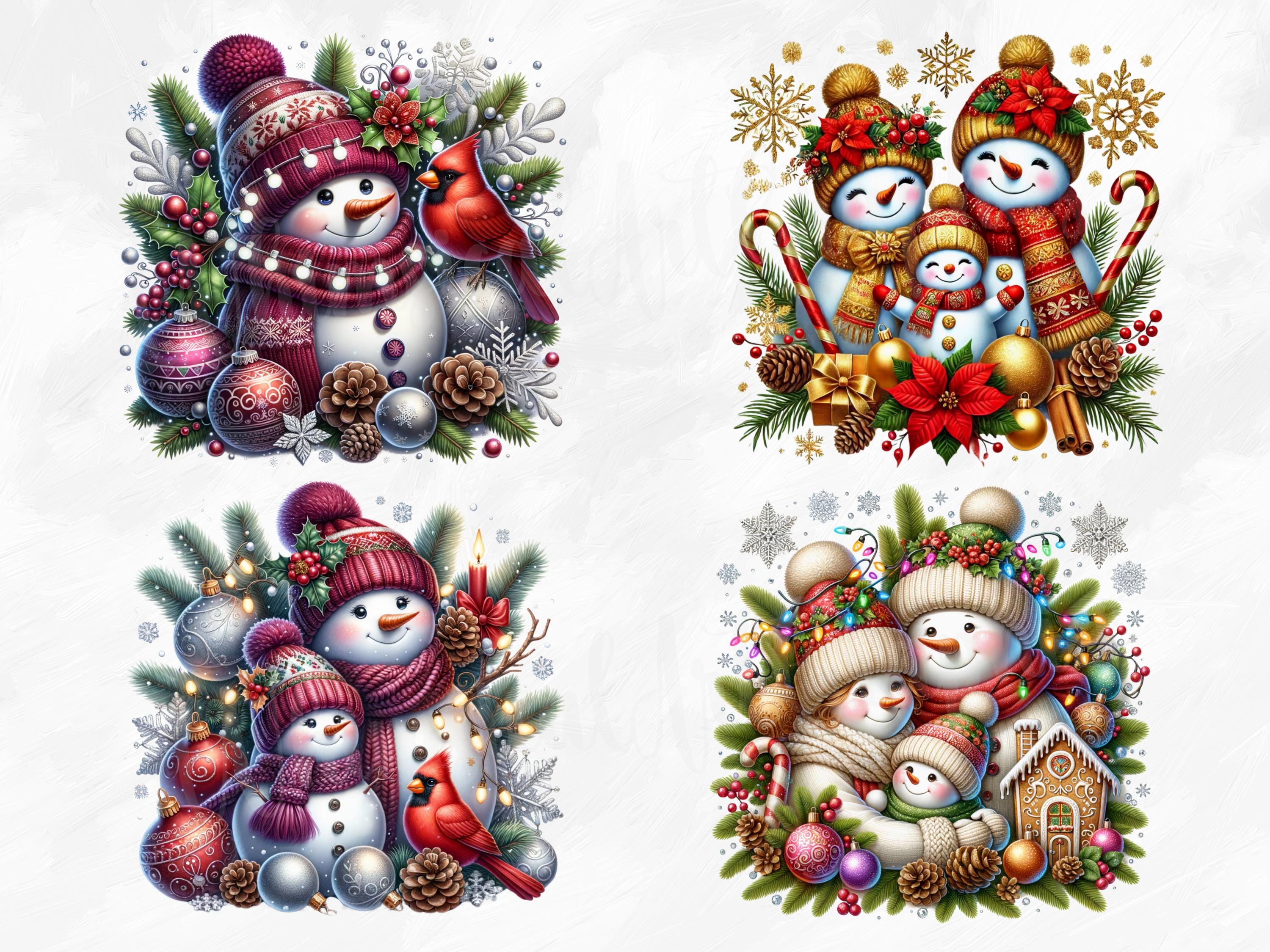 Watercolor Christmas Snowman Collection Clipart, 20 PNG Christmas ...