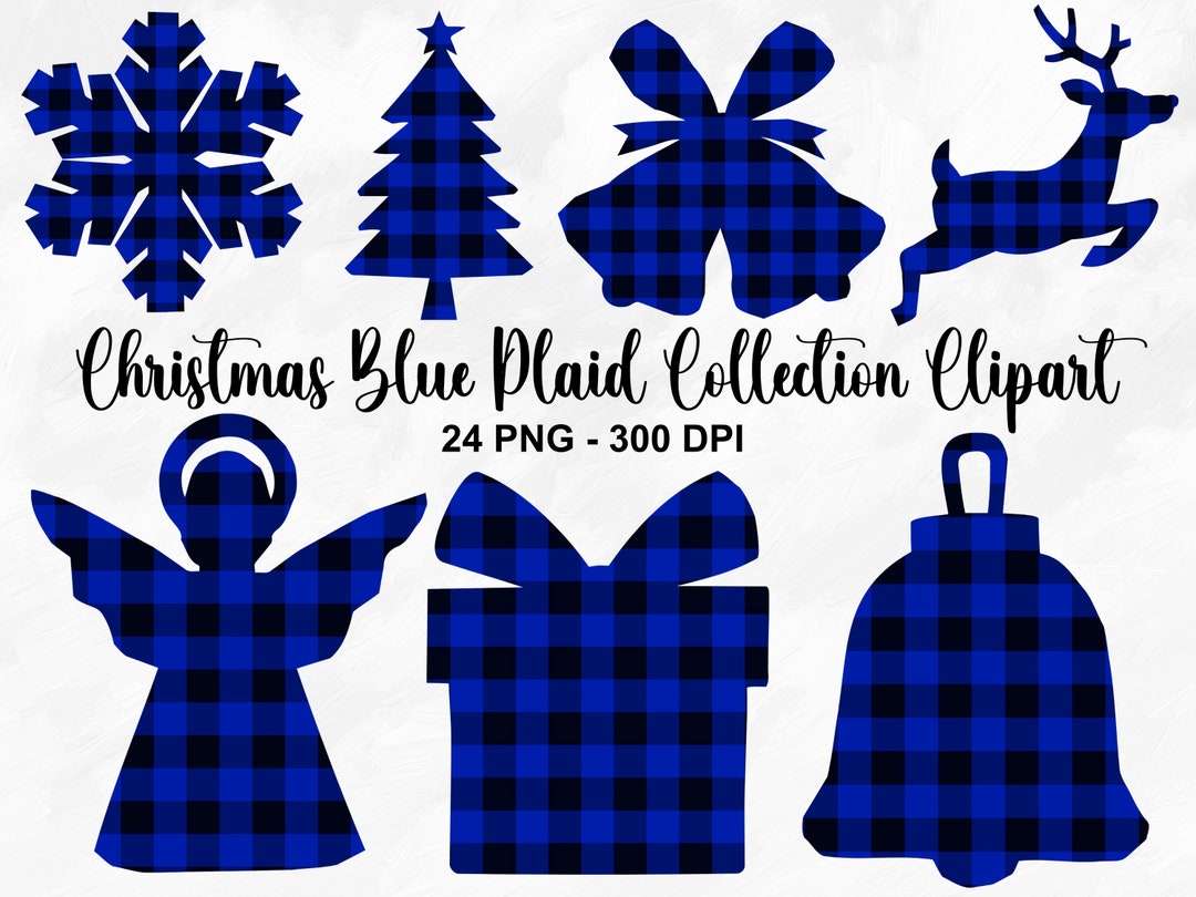 Christmas Blue Plaid Collection Clipart, 24 PNG Blue Plaid Decoration ...