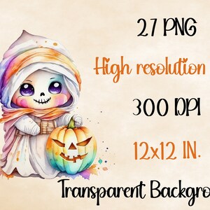 Watercolor Halloween Cute Collection Clipart, 27 PNG Halloween Clipart ...