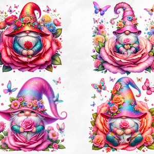 Watercolor Rose Gnome Collection Clipart, 24 PNG Mothers Day Clipart ...