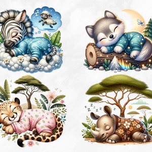 Watercolor Sleepy Animals Collection Clipart, 20 PNG Baby Animals ...