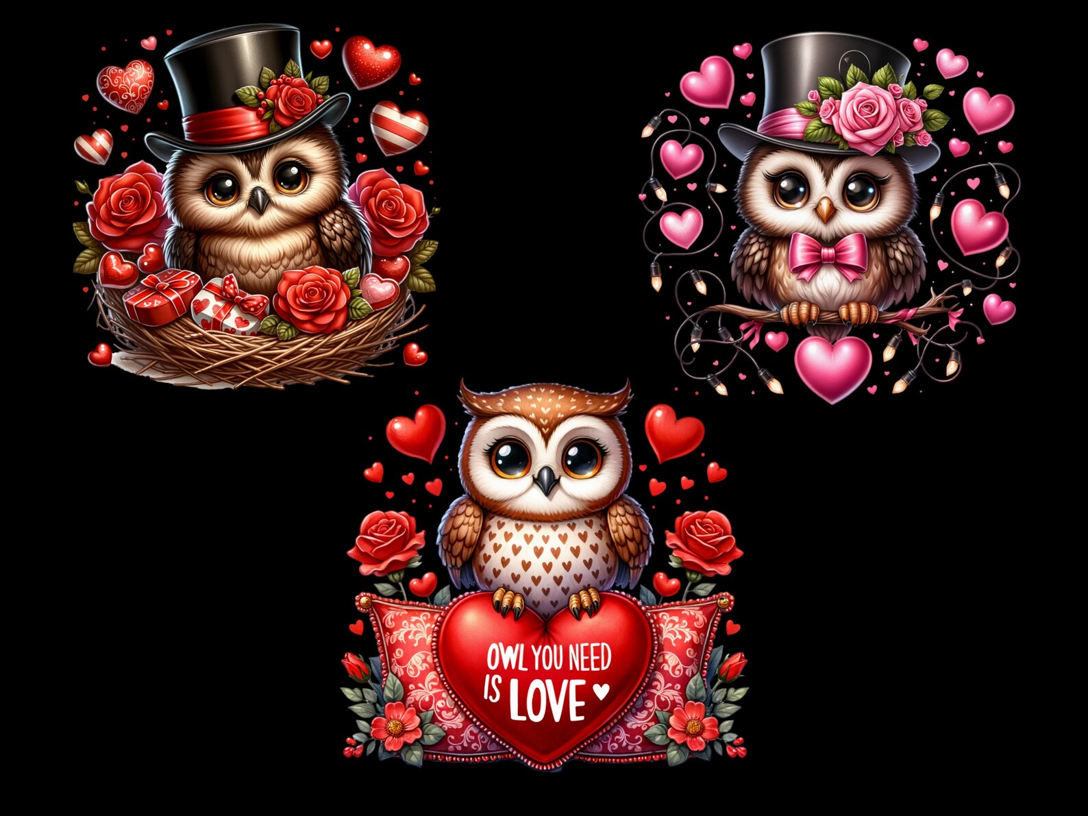Watercolor Cute Valentines Owl Clipart, 15 PNG Valentines Day Clipart ...