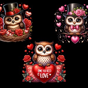 Watercolor Cute Valentines Owl Clipart, 15 PNG Valentines Day Clipart ...