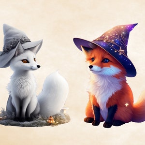 Witchy Foxes Clipart, 10 PNG Fox Witch Clipart, Fox Wearing Witches Hat ...