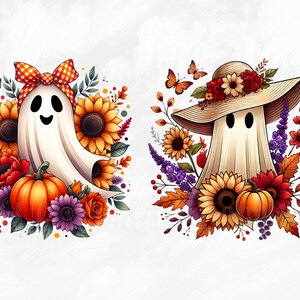 Watercolor Cute Ghost Clipart, 11 PNG Halloween Clipart Bundle, Cute ...