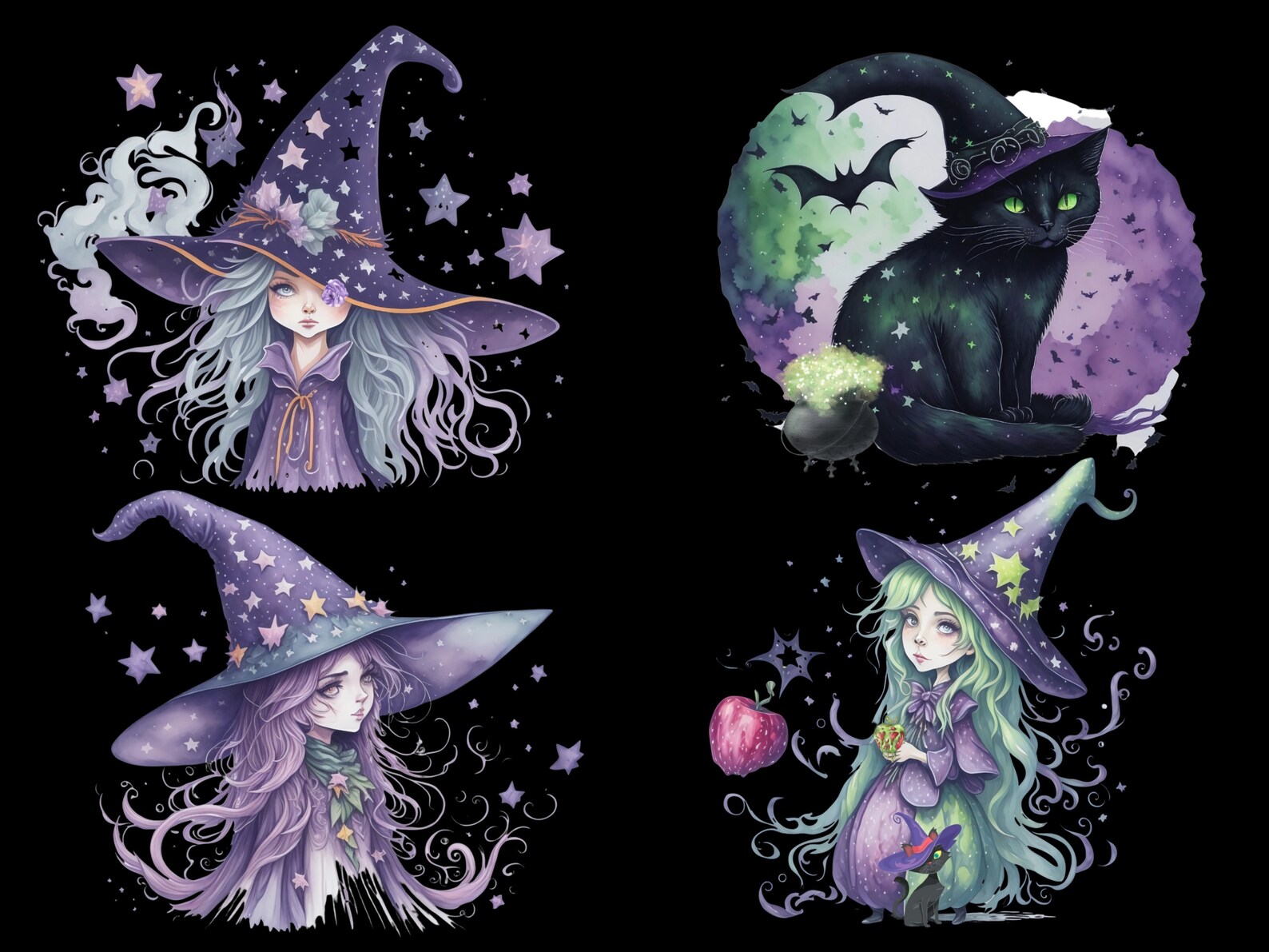 Watercolor Pastel Witch Clipart 40 PNG Watercolor Witch - Etsy