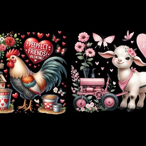 Watercolor Valentines Farm Animals Collection Clipart, 11 PNG ...