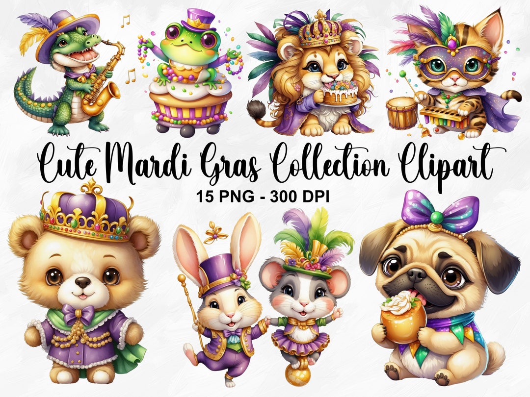 Watercolor Cute Mardi Gras Collection Clipart, 15 PNG Mardi Gras ...
