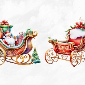 Watercolor Christmas Sleigh Clipart, 15 PNG Santa Sleigh Clipart, Red ...