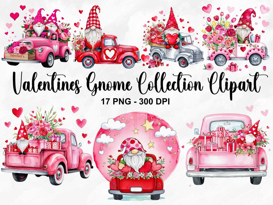 Watercolor Valentines Gnome Collection Clipart, 17 PNG Valentine ...