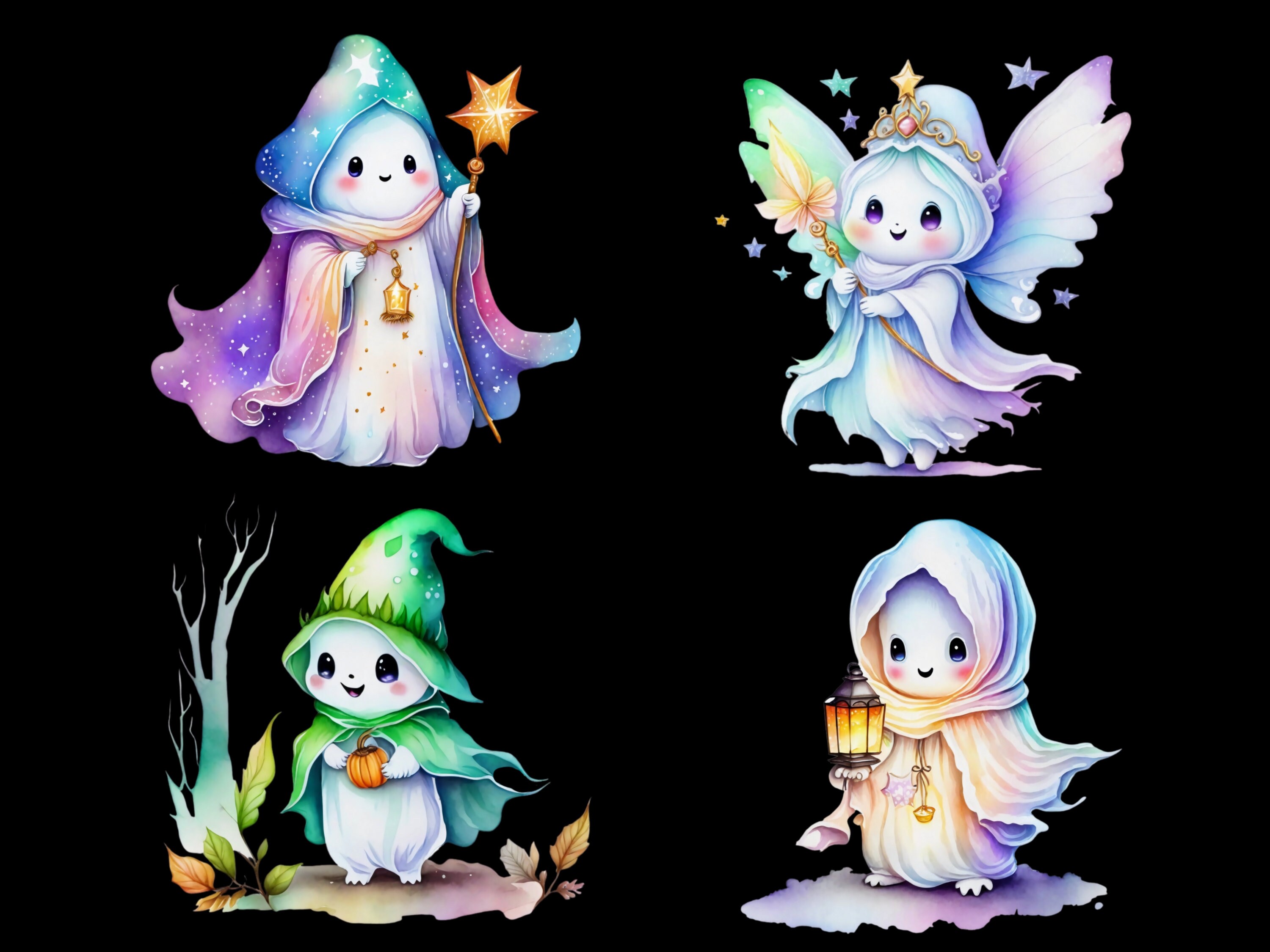 Watercolor Halloween Cute Ghost Collection Clipart 18 PNG - Etsy