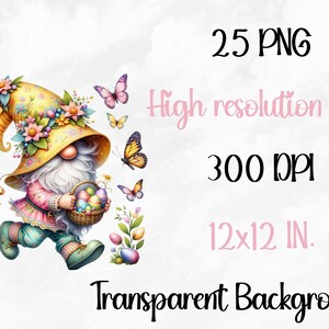 Watercolor Easter Gnome Collection Clipart, 25 PNG Easter Clipart ...
