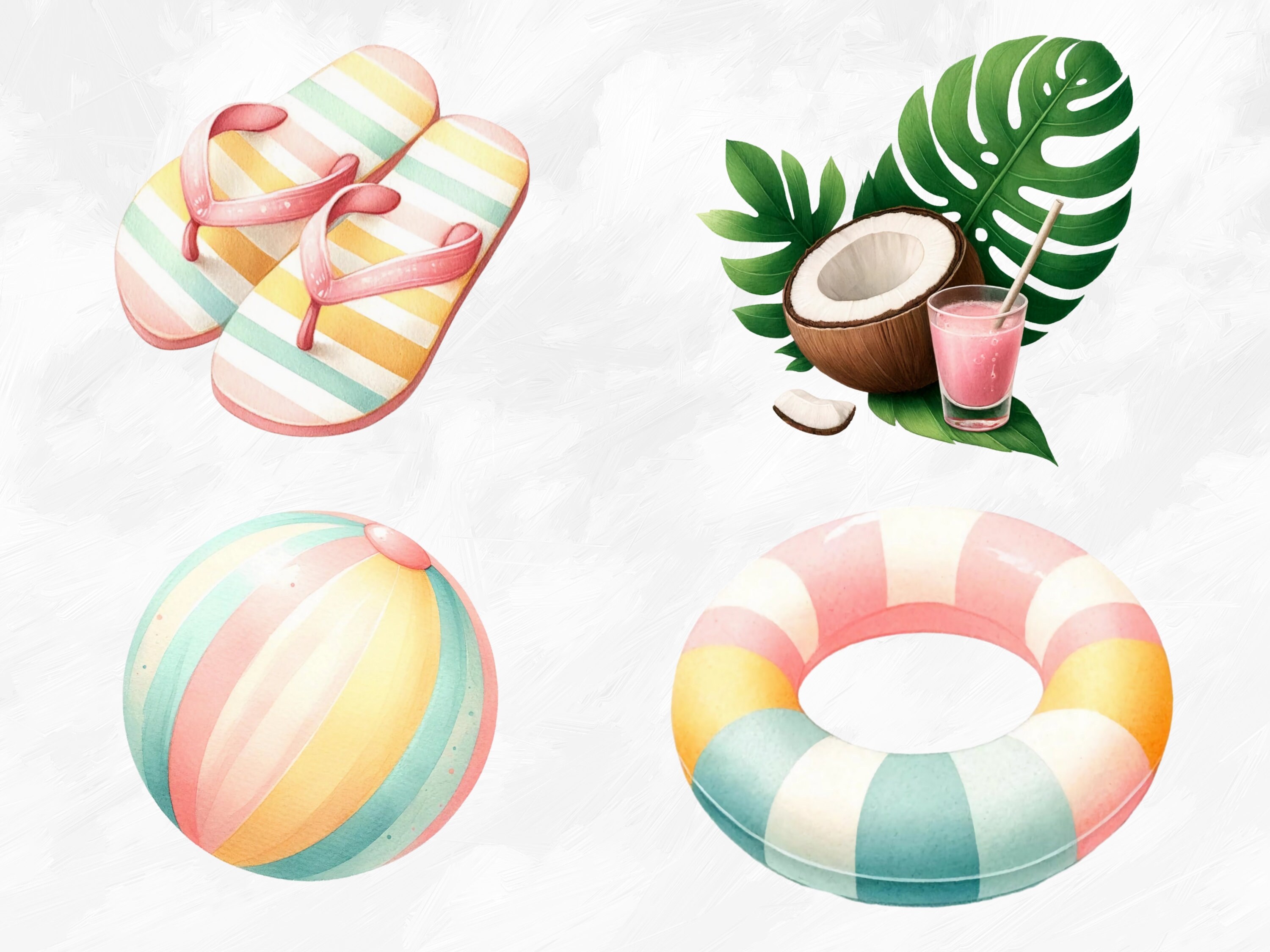 Watercolor Summer Vibes Collection Clipart, 24 PNG Summer Clipart, Pool ...