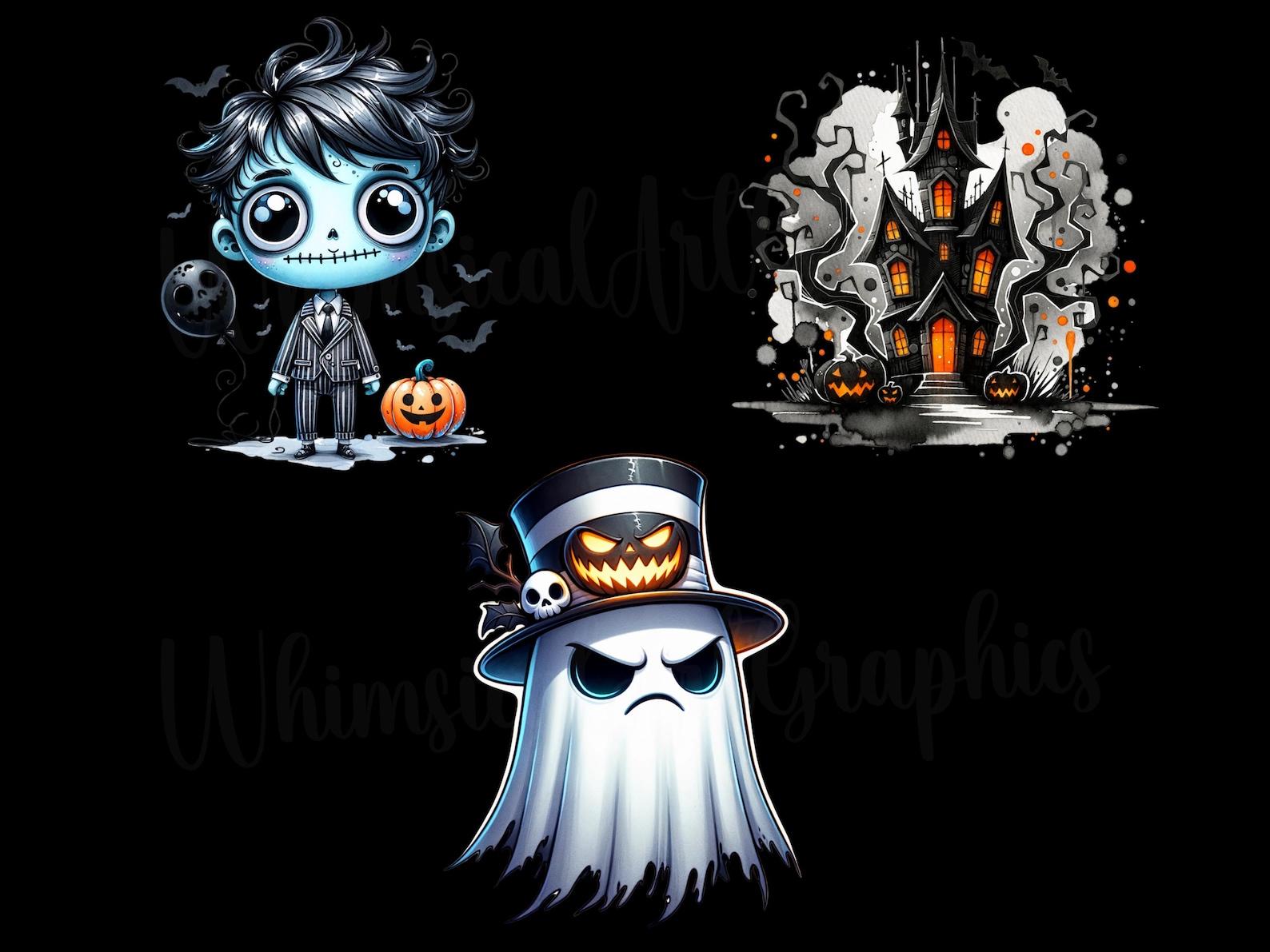 Watercolor Cute Halloween Collection Clipart, 13 PNG Halloween Clipart ...