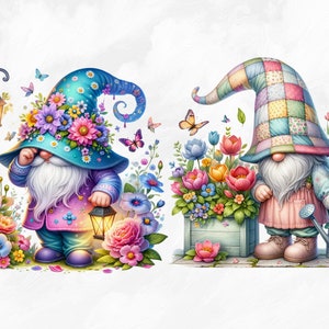 Watercolor Garden Gnomes Collection Clipart, 11 PNG Spring Garden ...