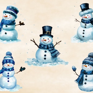 Watercolor Snowman Clipart, 10 PNG Snowman Clip Art, Christmas Clipart ...